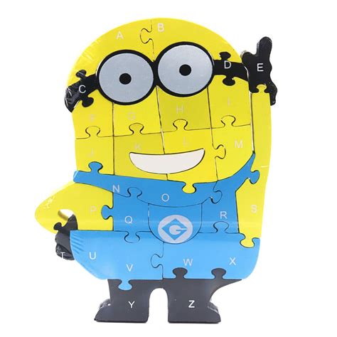 Дървен пъзел с букви и цифри Миньони 26 части Emag Bg