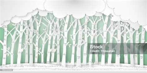 자연과 함께 겨울 시즌의 종이 예술 디지털 공예 스타일 개념으로 배경 나무 벡터 일러스트 레이 션 12월에 대한 스톡 벡터 아트 및 기타 이미지 Istock