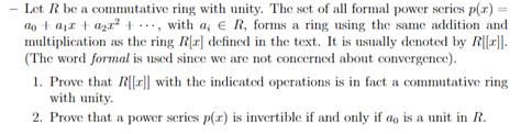 Solved Let R Be A Commutative Ring With Unity The Set Of