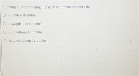 Solved Following The Conditioning The Neutral Stimulus
