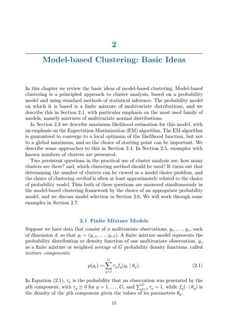 Model Based Clustering Basic Ideas Chapter 2 Model Based
