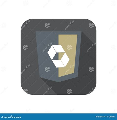 Web Development Shield Abstract Square Sign Isolated Icon On Grey Badge With Long Shadow Stock