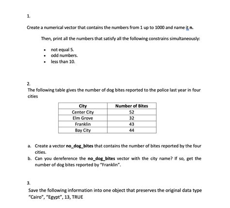 Solved 1 Create A Numerical Vector That Contains The
