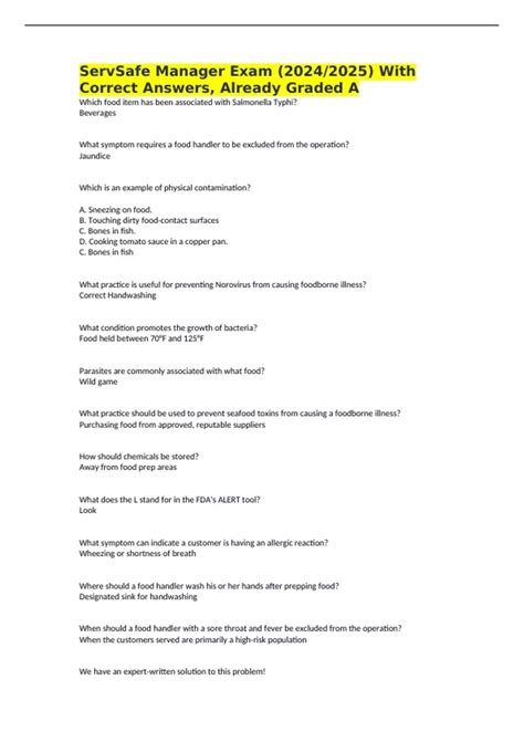 Servsafe Manager Exam 2024 2025 With Correct Answers Already Graded