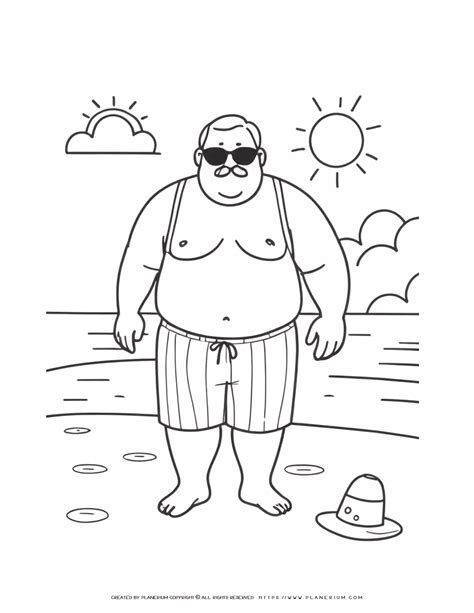 Fun Beach Adventure Diversity Inspiring Man In Swimming Suit Coloring Page