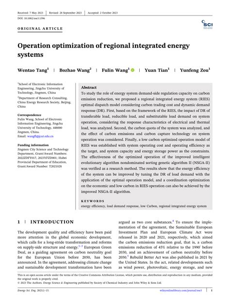 PDF Operation Optimization Of Regional Integrated Energy Systems