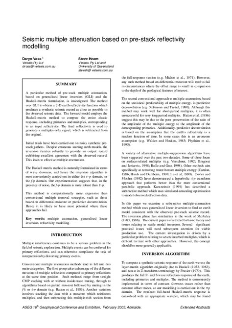 Pdf Seismic Multiple Attenuation Based On Pre Stack Reflectivity