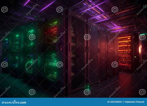 Shot Of Data Center With Multiple Rows Of Fully Operational Server Racks Modern