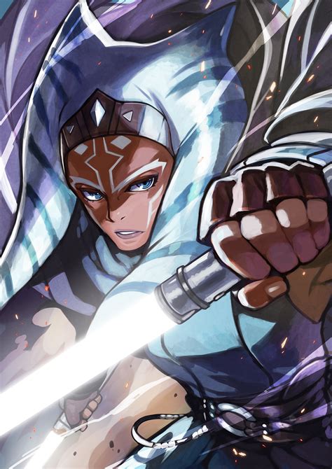 Safebooru 1girl Ahsoka Tano Alien Belt Blue Eyes Blue Tunic Brown