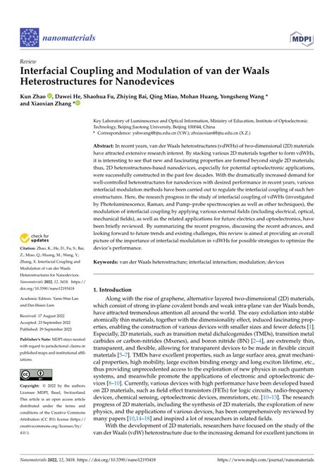 Pdf Interfacial Coupling And Modulation Of Van Der Waals