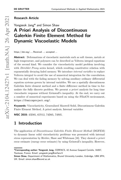 Pdf A Priori Analysis Of Discontinuous Galerkin Finite Element Method For Dynamic Viscoelastic