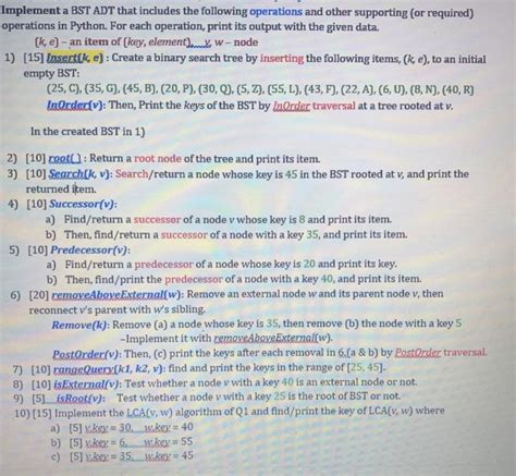 Implement A Bst Adt That Includes The Following