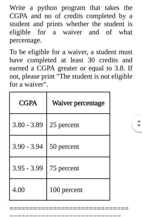 Solved Write A Python Program That Takes The Cgpa And No Of