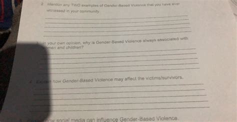 2 Mention Any Two Examples Of Gender Based Violence That You Have Ever W