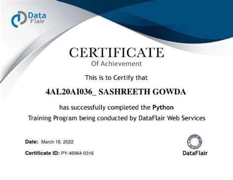 4al20ai036 Sashreeth Gowda Python Course Python Certificate Dataflair