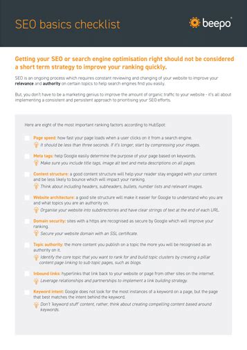 SEO Basics Checklist Checklist Template