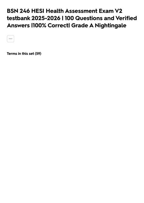 Bsn 246 Hesi Health Assessment Exam V2 Testbank 100 Questions And