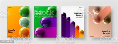 격리 된 회사 커버 벡터 디자인 일러스트 컬렉션 독특한 3d 공 핸드빌 템플릿 구성 A4 용지에 대한 스톡 벡터 아트 및 기타