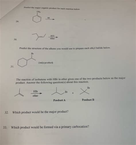 predict the major organic product for each reaction below predict the