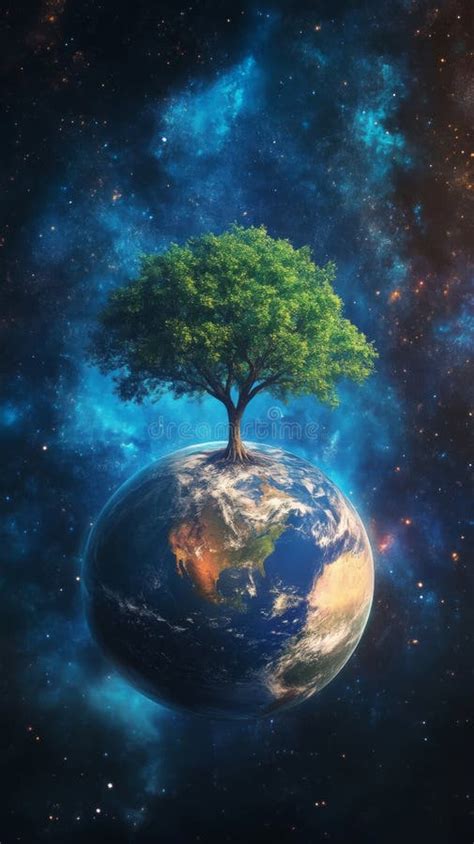 Tree Growing On Planet Earth In Space Environmental Conservation Concept Stock Photo Image Of