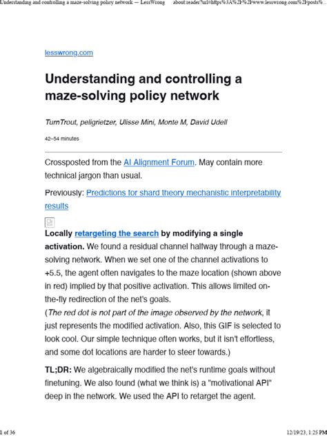 Understanding And Controlling A Maze Solving Policy Network — Lesswrong Pdf Regression