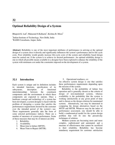 Pdf Optimal Reliability Design Of A System