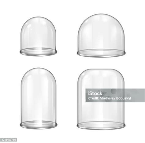 다양한 크기와 구형 모양의 사실적인 유리 돔 벨 항아리 벡터는 투명한 배경에서 격리됩니다 실험실 도구 전시 전시 케이스 먼지