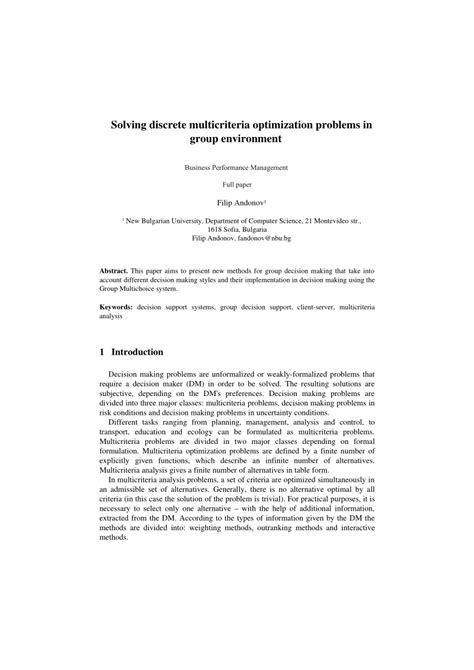 Pdf Solving Discrete Multicriteria Optimization Problems In Group