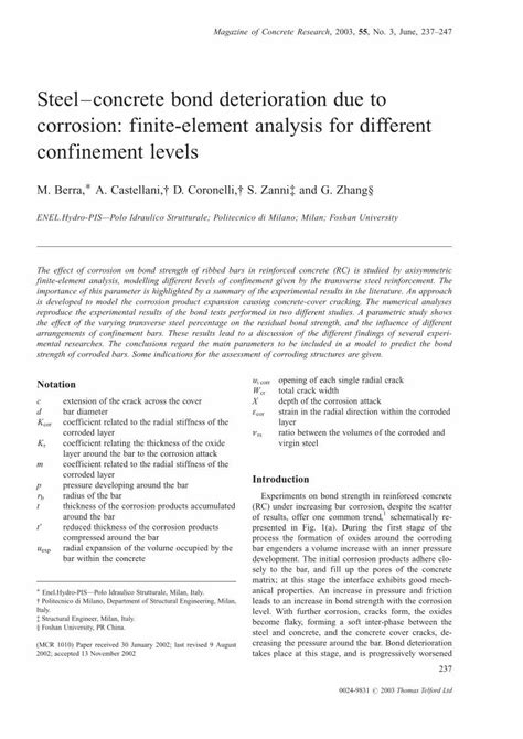 Pdf Steel Concrete Bond Deterioration Due To Corrosion Finite Element Analysis For Different