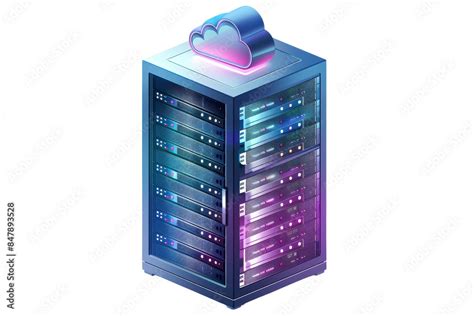 Illustration Of A Modern Server Rack With A Cloud Symbol On Top Representing Cloud Computing