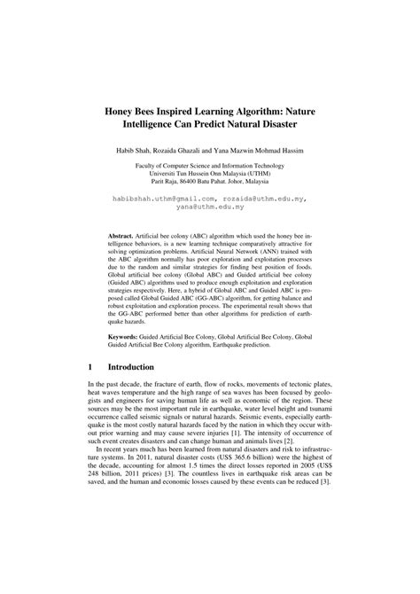 Pdf Honey Bees Inspired Learning Algorithm Nature Intelligence Can Predict Natural Disaster