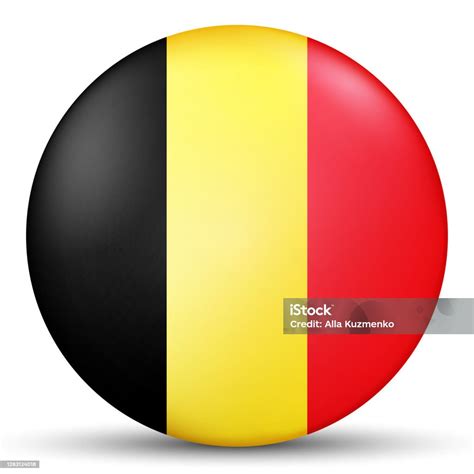 벨기에의 국기와 유리 빛 공 둥근 구 템플릿 아이콘 벨기에 국가 상징 흰색 배경에 강조 표시된 광택 사실적 공 3d 추상 벡터 일러스트레이션 큰 거품 3차원 형태에 대한