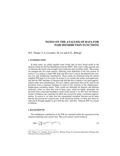Pdf Notes On The Analysis Of Data For Pair Distribution Functions