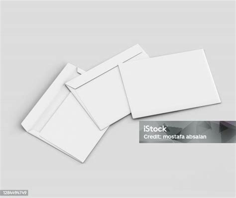 사실적인 흰색 봉투 C5 C6 모형 빈 편지 용지 C5 C6 템플릿 3d 렌더링 라이트 그레이 배경 형판에 대한 스톡 사진 및 기타 이미지 Istock