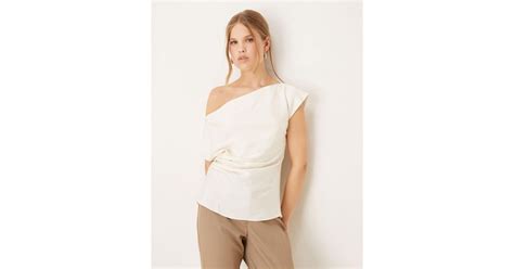 Mango Asymmetric Ruched Side Top In White Lyst