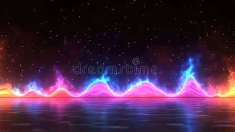 Vibrant Waveforms Illuminated Against A Starry Background Creating A Dynamic Visual Effect
