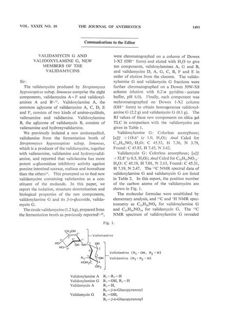 Validamycin G And Validoxylamine G New Members Of The Validamycins