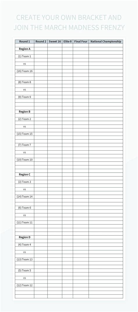 Free Own Bracket Templates For Google Sheets And Microsoft Excel Slidesdocs