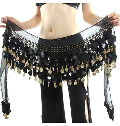 Wekioobon 벨리 댄스 힙 스카프 스위트 벨리 댄스 스커트 랩 퍼포먼스 블링 스팽글 코인 여성용 밸 티몬