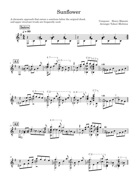 Sunflower Henry Mancini Sheet Music For Guitar Solo
