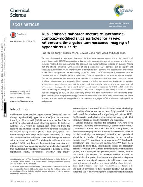 Pdf Dual Emissive Nanoarchitecture Of Lanthanide Complex Modified Silica Particles For In Vivo