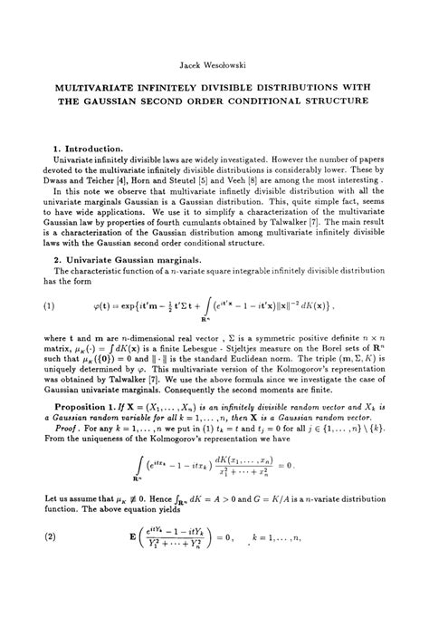 Pdf Multivariate Infinitely Divisible Distributions With The Gaussian
