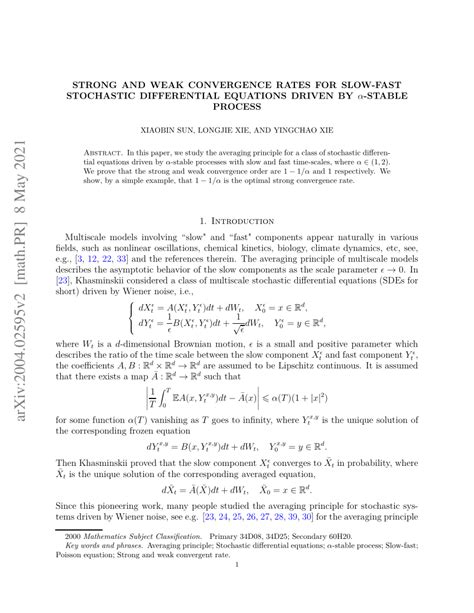 Pdf Strong And Weak Convergence Rates For Slow Fast Stochastic Differential Equations Driven