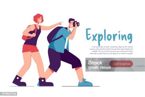 사진을 찍는 배낭을 가진 두 명의 관광객 여행자의 벡터 그림 십대에 대한 스톡 벡터 아트 및 기타 이미지 십대 쌍안경 2명 Istock