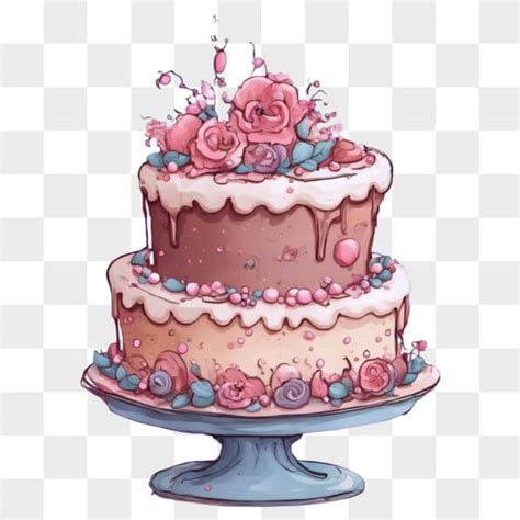 Download Decorative Two Tier Cake With Flowers And Candies Cartoons
