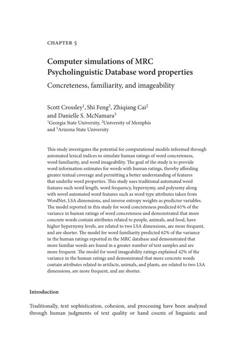 Pdf Chapter 5 Computer Simulations Of Mrc Psycholinguistic Database