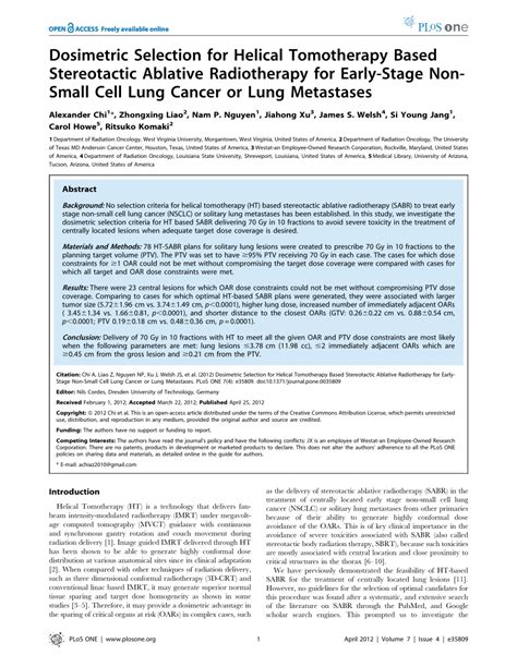 Pdf Dosimetric Selection For Helical Tomotherapy Based Stereotactic Ablative Radiotherapy For