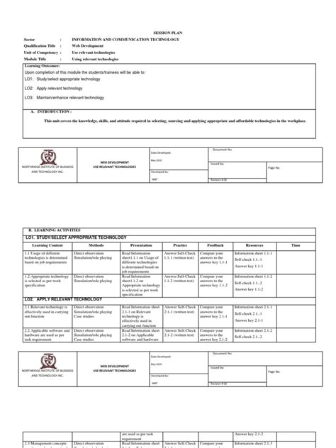 Session Plan Use Relevant Technologies Nibt Pdf Download Free Pdf Simulation