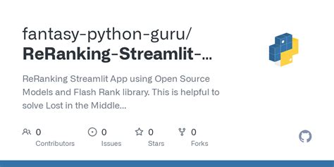 Github Fantasy Python Gurureranking Streamlit App Reranking Streamlit App Using Open Source