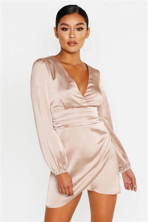 Satin Wrap Detail Mini Dress Boohoo Usa